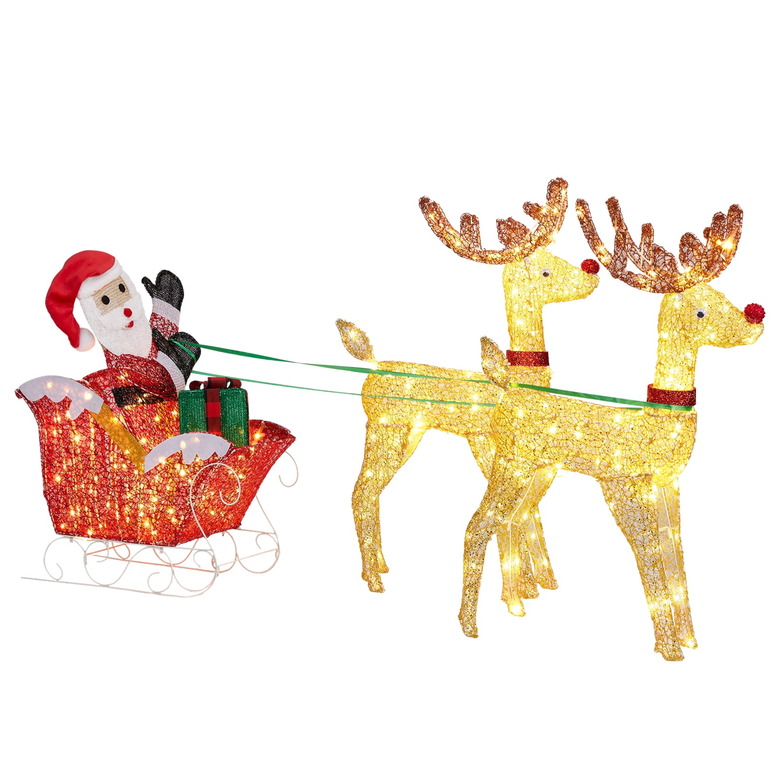 6FT Lighted Christmas Reindeer and Sleigh Outdoor Decorations, 2 ...