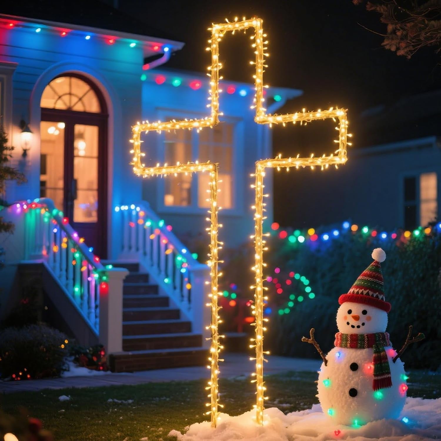 6FT Metal Cross Christmas Tree, DIY White Large Standing Cross, Light ...