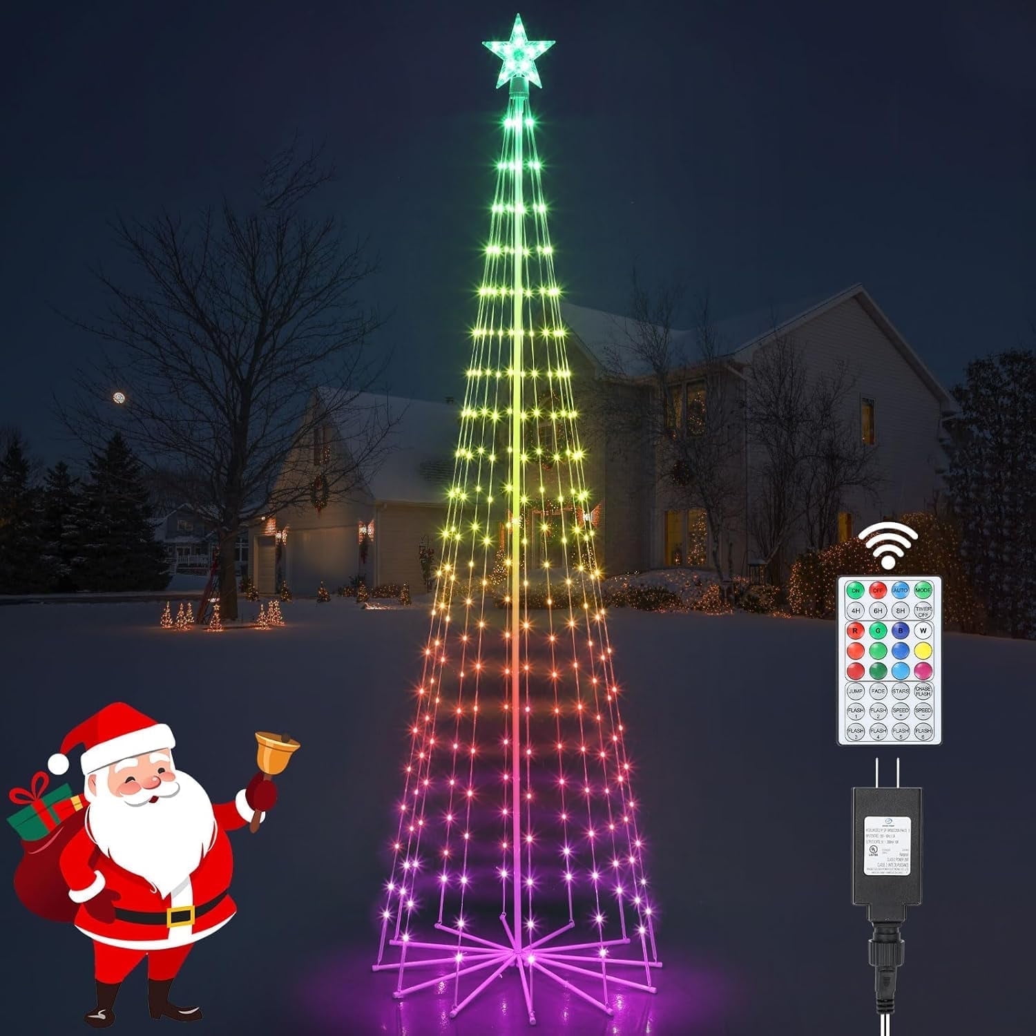 BTY 16 Colors Cone Christmas Tree Light, 170 LEDs for Outside Yard ...