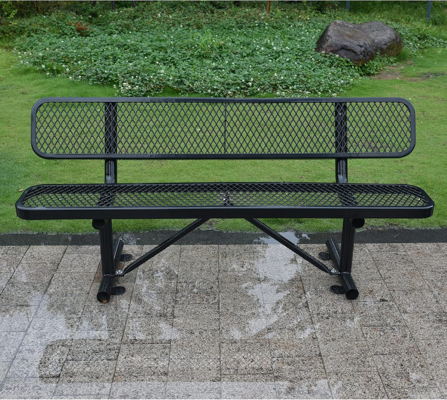 6FT Outdoor Metal Park Bench with Backrest, Outdoor Black Bench, Heavy ...