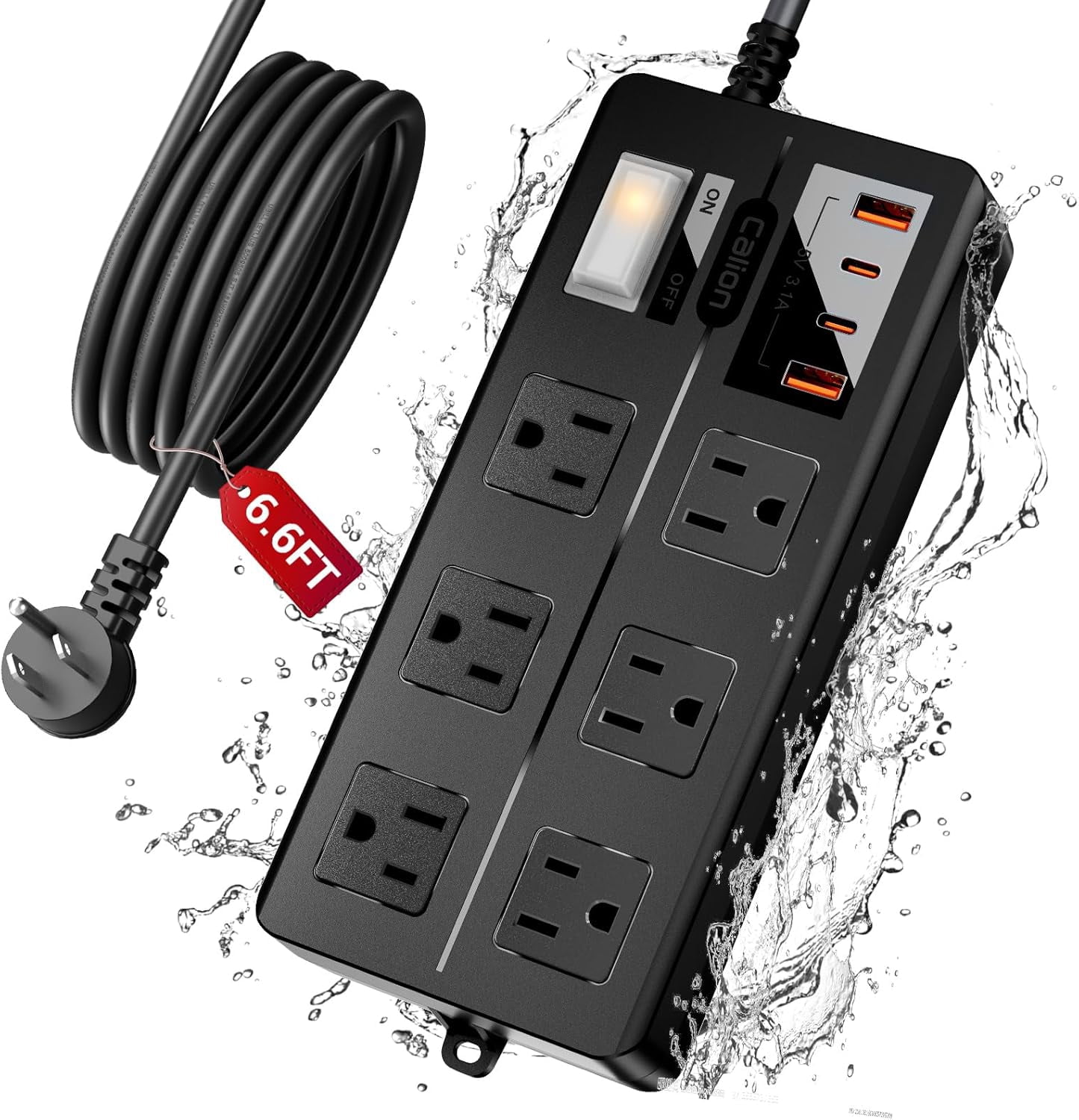 6FT Outdoor Waterproof Power Strip Surge Protector with 6AC Outlets ...