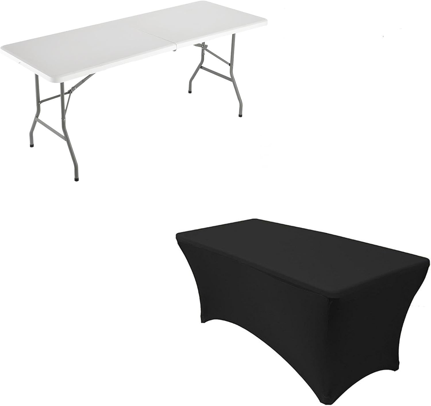 6FT Plastic Folding Table with Black Tablecloth, Portable Picnic Table ...