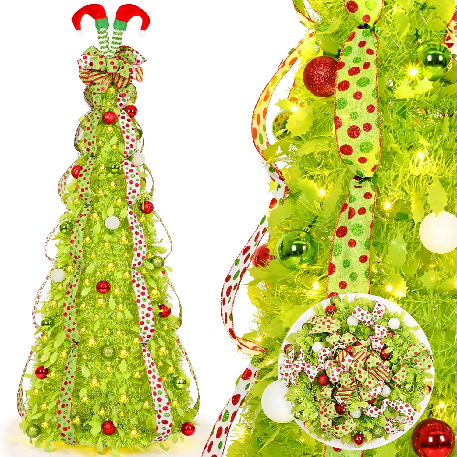 6FT Pop Up Christmas Tree with 200 Lights, Prelit Foldable Christmas ...