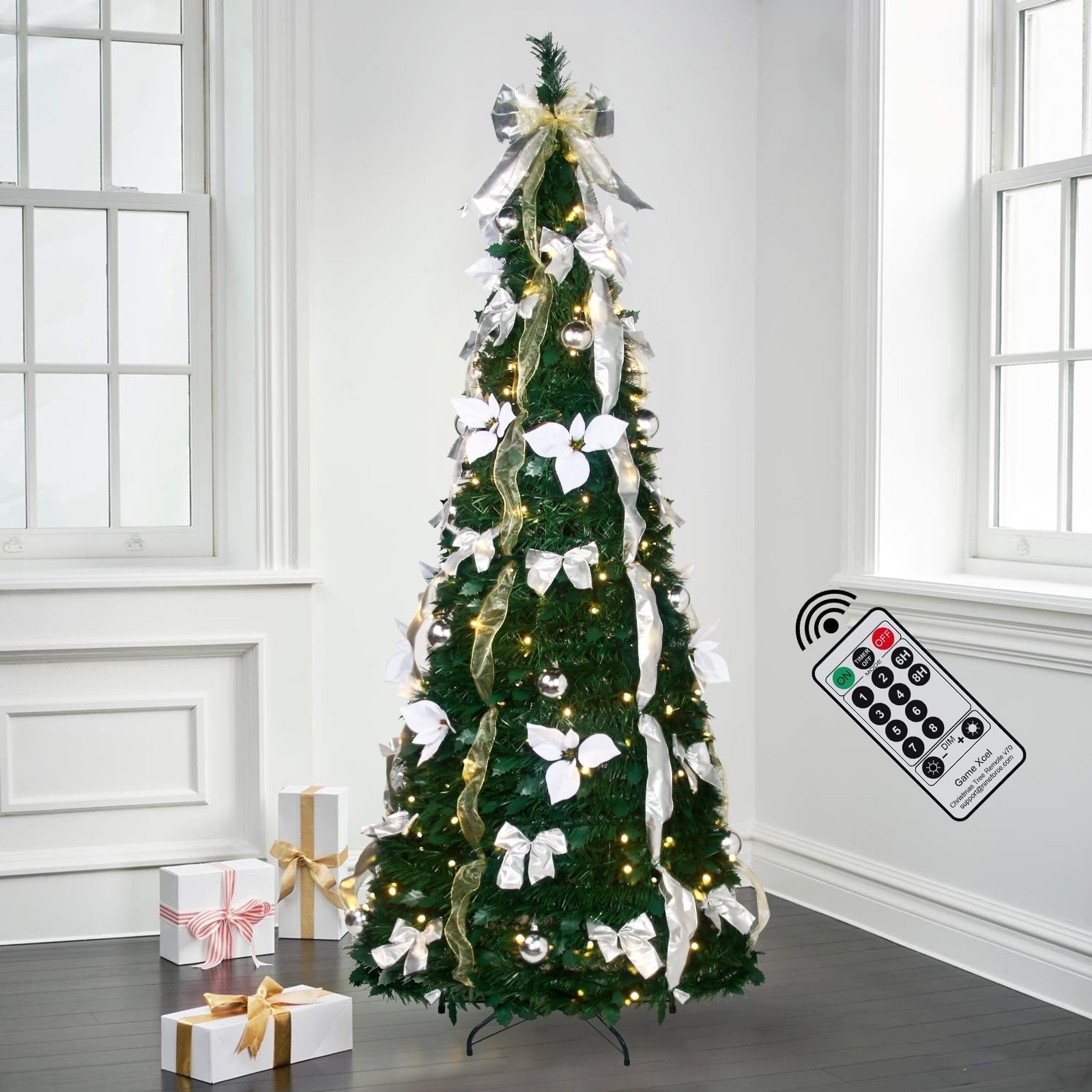 6FT Pop Up Christmas Tree Artificial with Remote, Pull Up Christmas ...