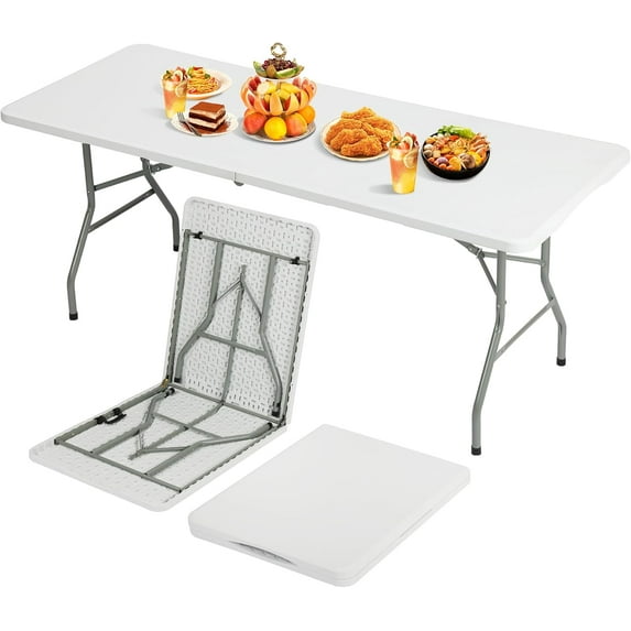 6FT Portable Plastic Folding Table for Indoor & Outdoor, Heavy Duty ...