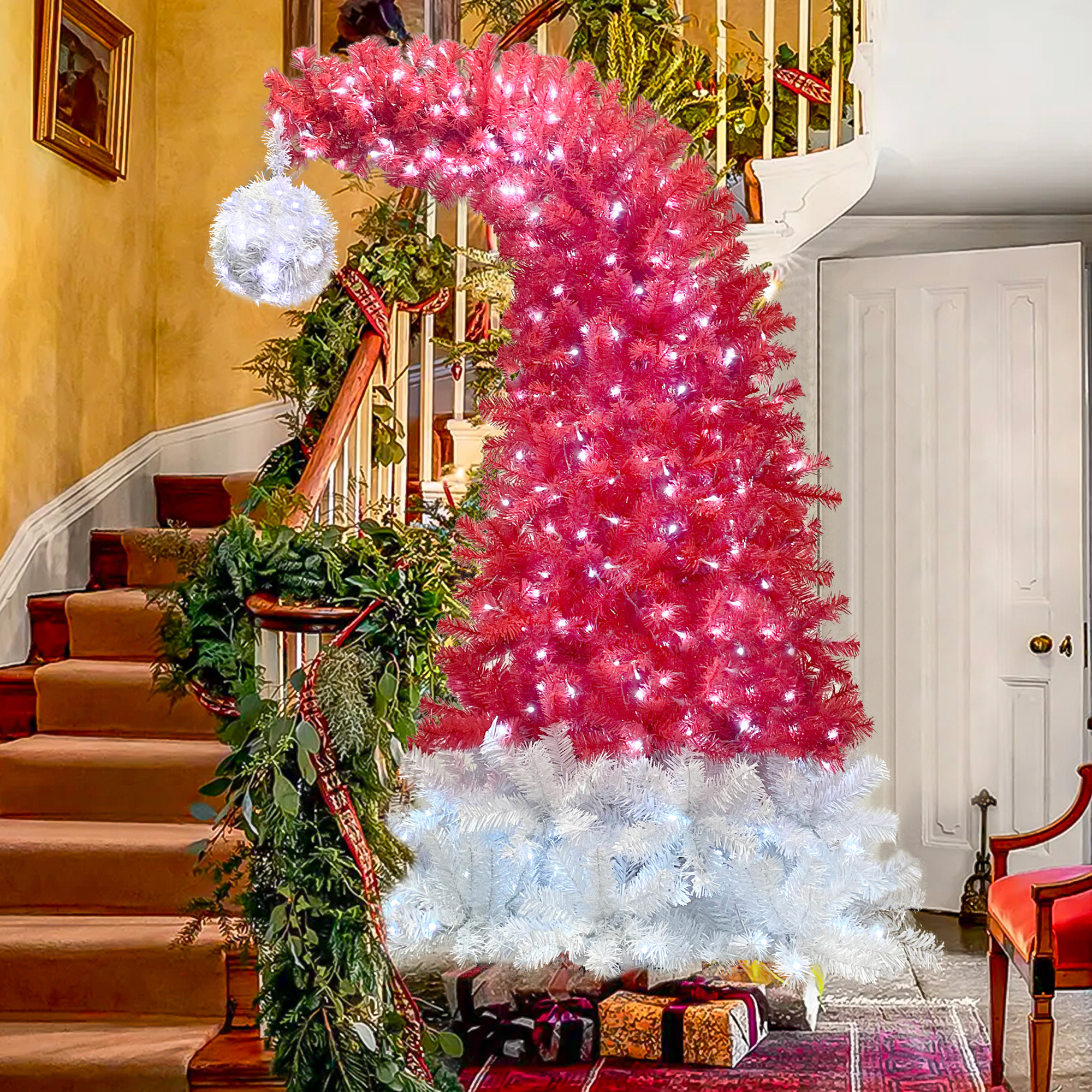6FT Pre-Lit Christmas Tree, Bendable Santa Hat Style Artificial Holiday ...