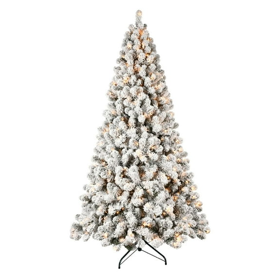 6FT Pre-Lit Flocked holiday Tree, Hinged Artificial Xmas Trees/Premium ...