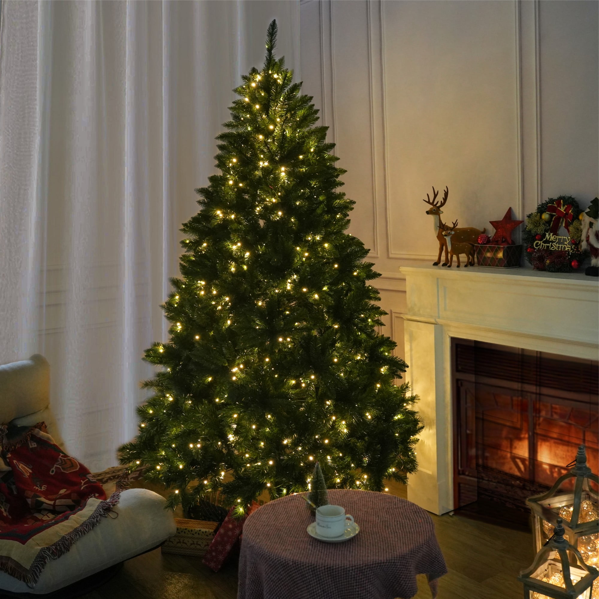 6FT Pre-Lit Premium Hinged Artificial Christmas Tree w/ 450 Warm White ...