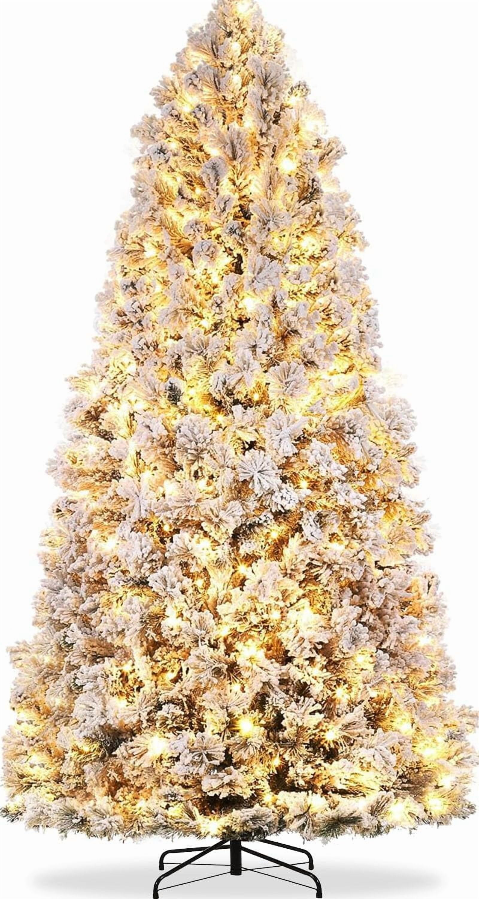 6FT Pre-Lit Snow Flocked Christmas Tree with 250 Multicolor LED Lights ...