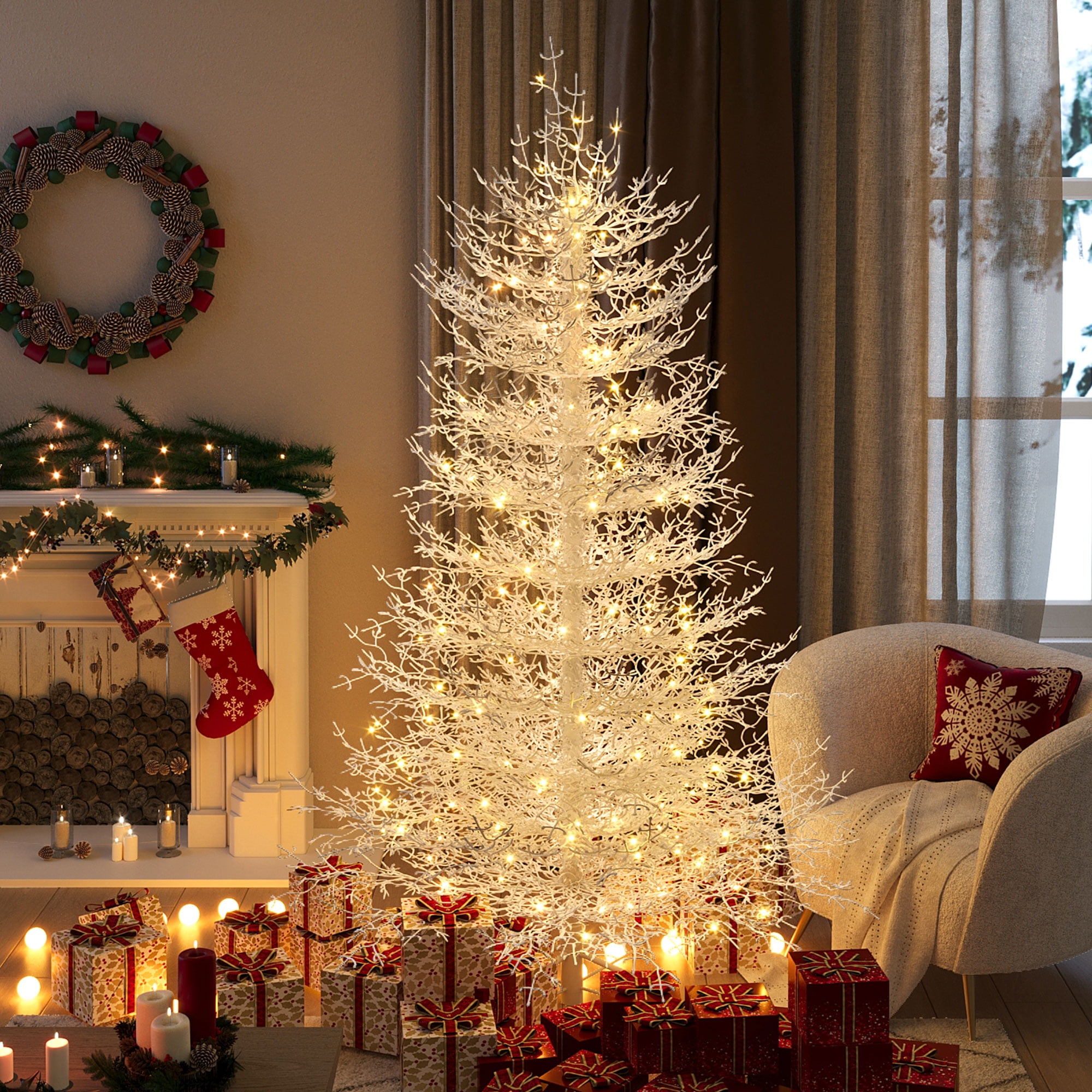 6FT Pre-lit Aspen Fir Artificial Christmas Tree, Hinged Xmas Tree 623 ...