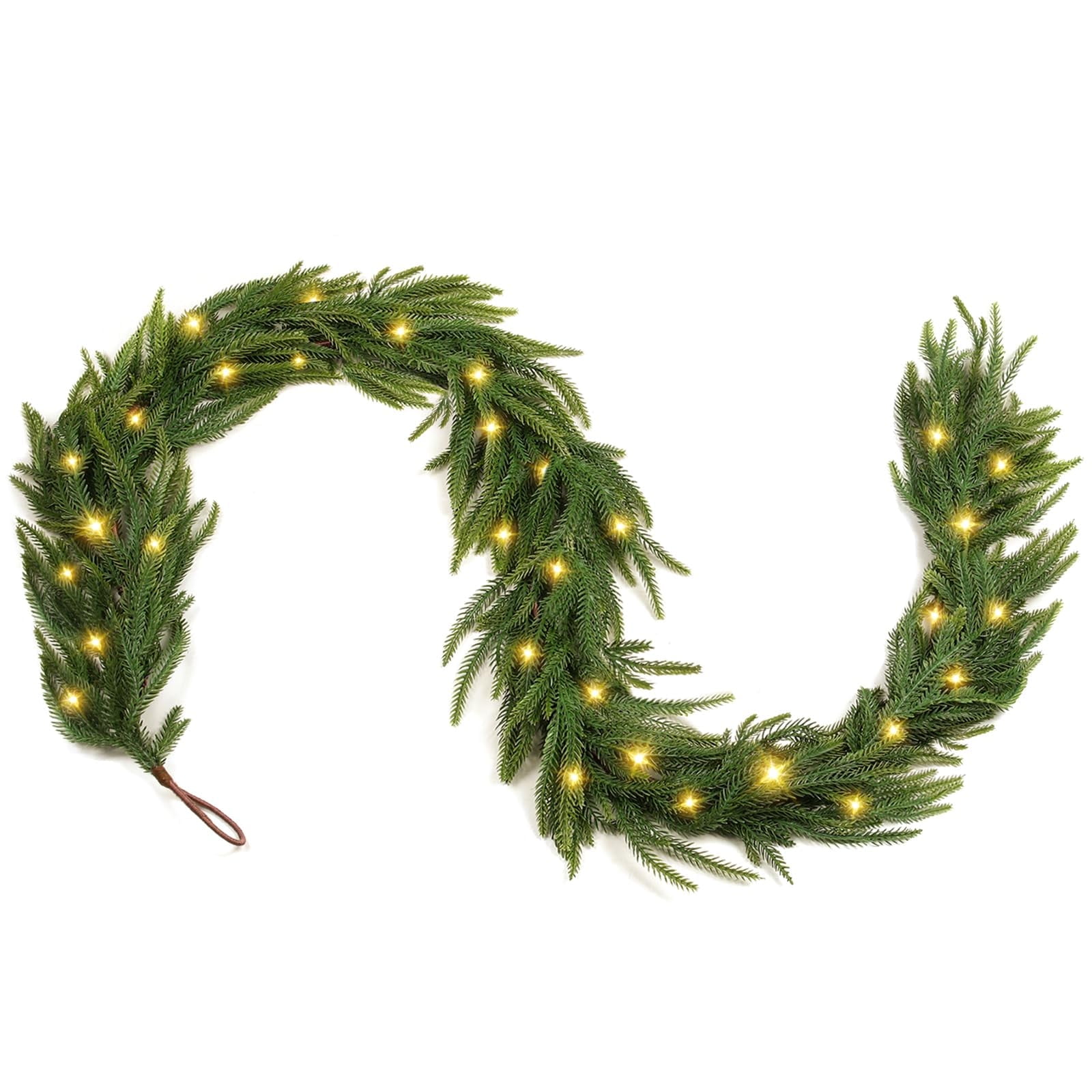 6FT Pre-lit Christmas Garland, Real Touch Lighted Norfolk Pine Garlands ...