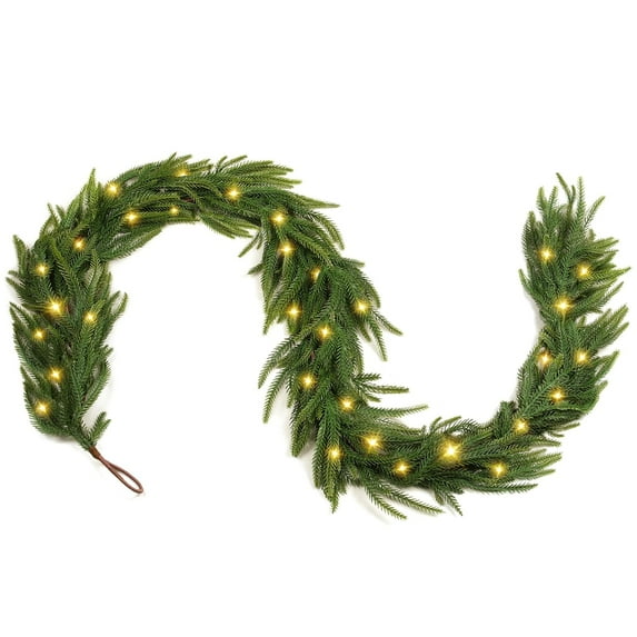 6FT Pre-lit Christmas Garland, Real Touch Lighted Norfolk Pine Garlands ...