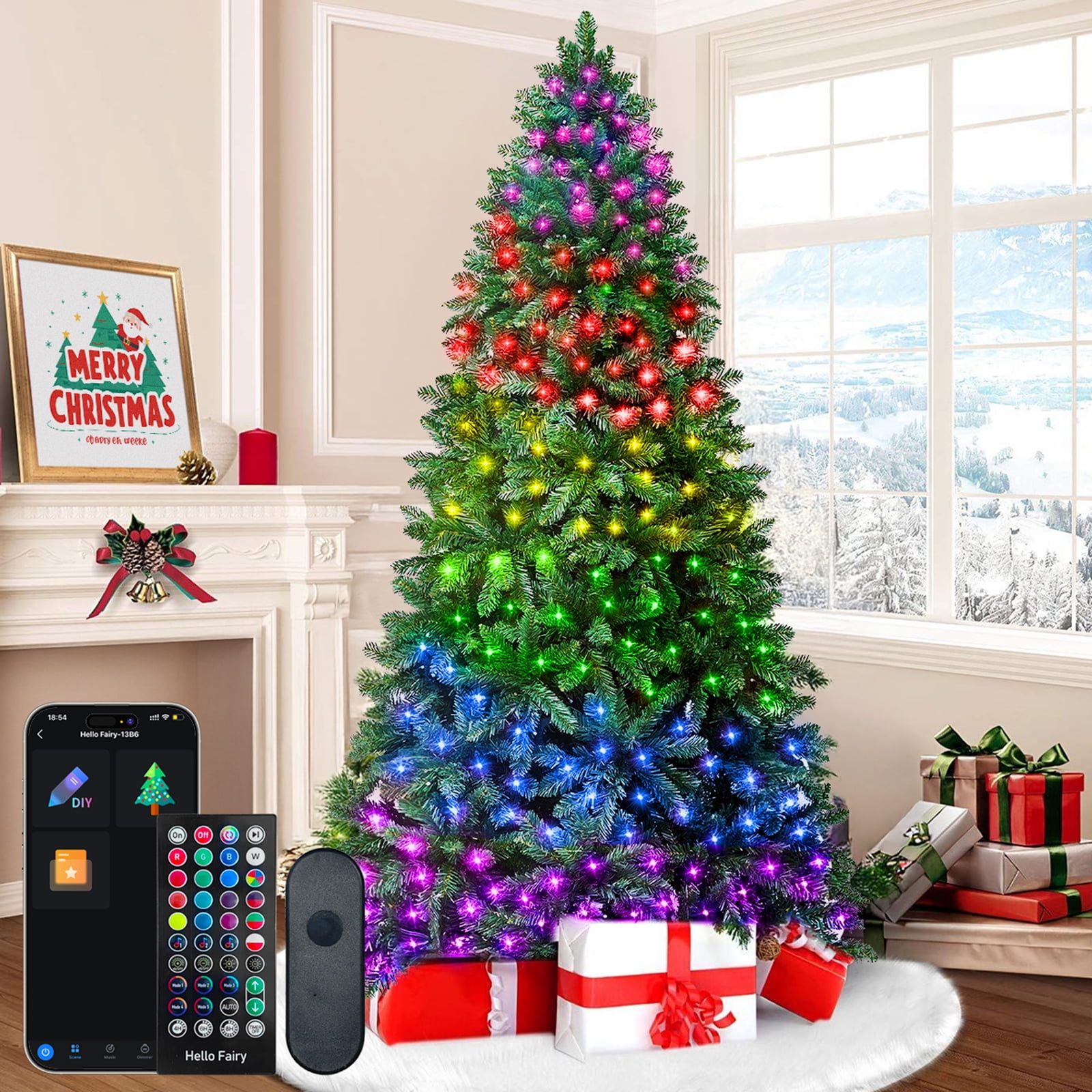 6FT Pre-lit Smart Christmas Artificial Tree 220 LED DIY Color Changing ...
