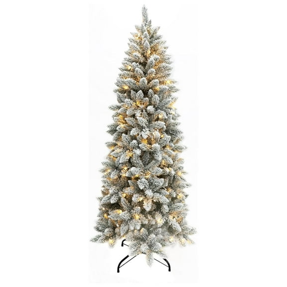 6FT White Pop Up Christmas Tree with Lights, Prelit Artificial Pencil ...