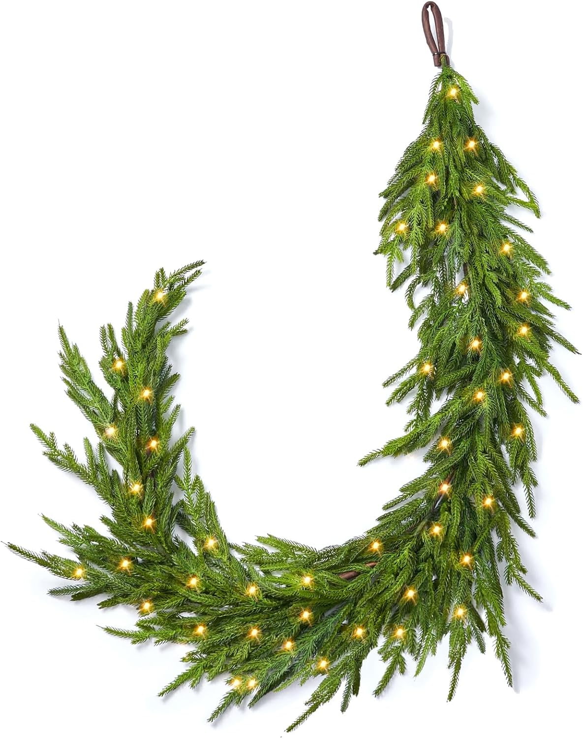 6FT Prelit Real Touch Norfolk Pine Garland Christmas Garlands with ...