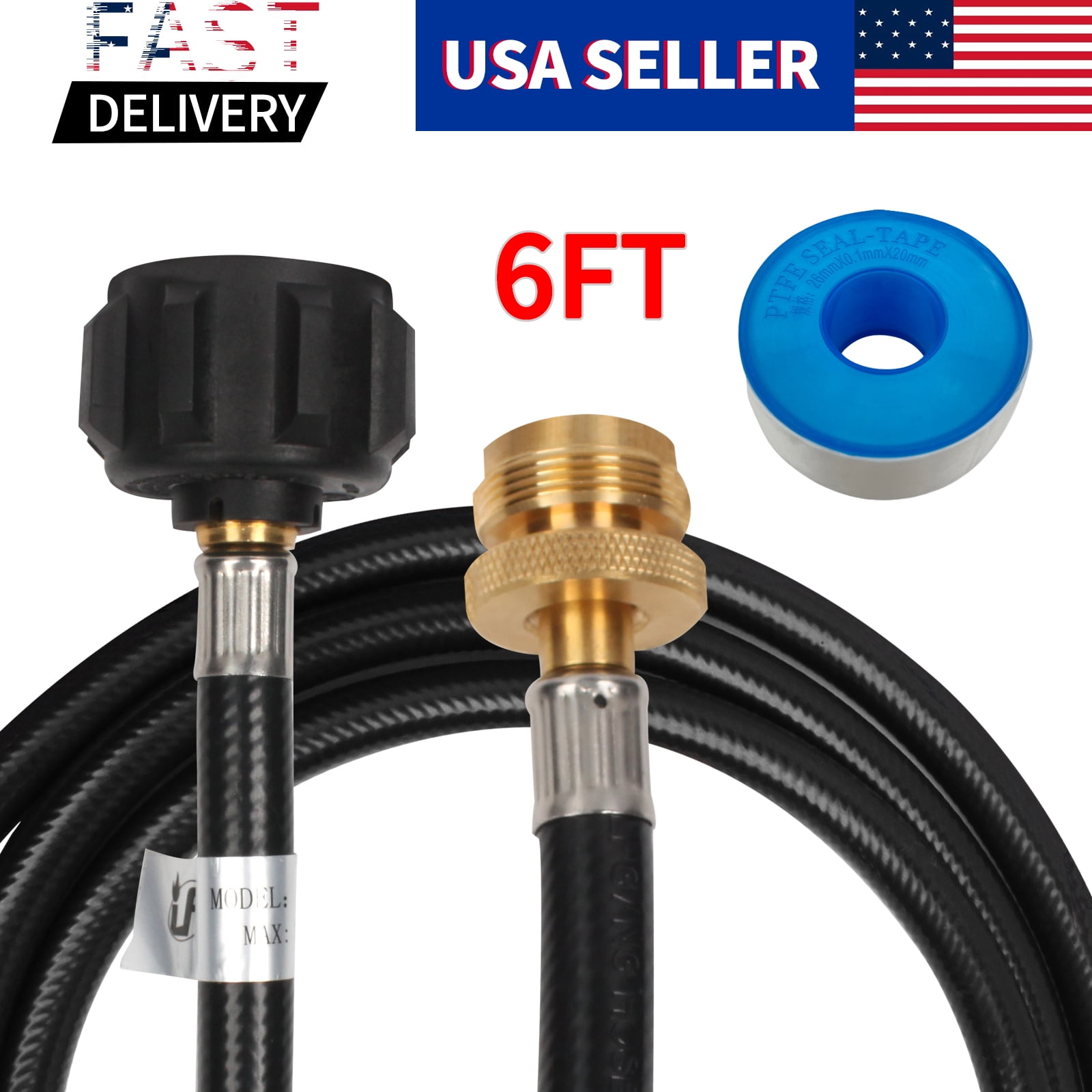 6FT QCC Propane Adapter Hose LP Tank 1lb to 20lb Converter for Weber Q ...