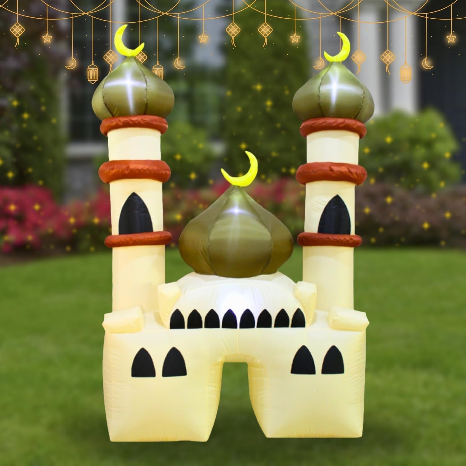 6FT Ramadan Inflatable Beige and Green Mosque - Islamic Ramadan Decor ...