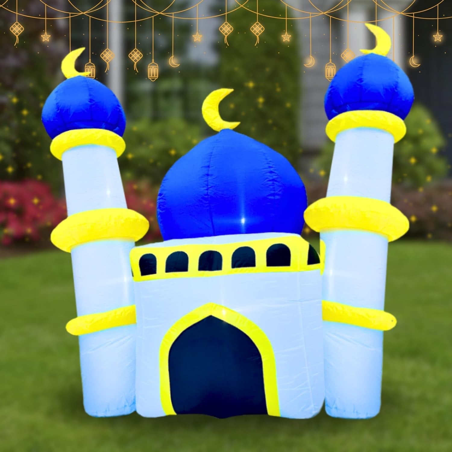 6FT Ramadan Inflatable Blue and Yellow Mosque - Islamic Ramadan Decor ...