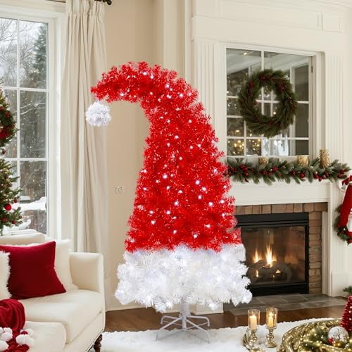 6FT Red Hat Christmas Tree with LED Light, Bendable Christmas Tree ...
