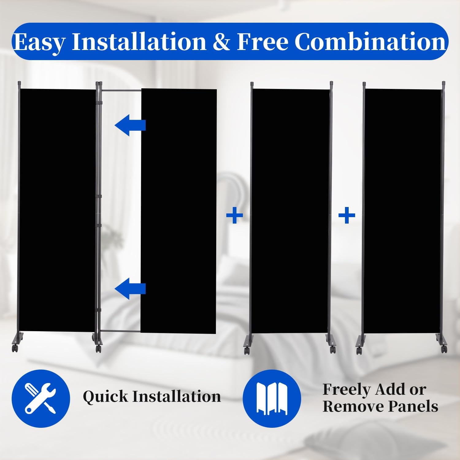 6FT Room Divider with Lockable Wheels, 4 Panel Freestanding Privacy ...