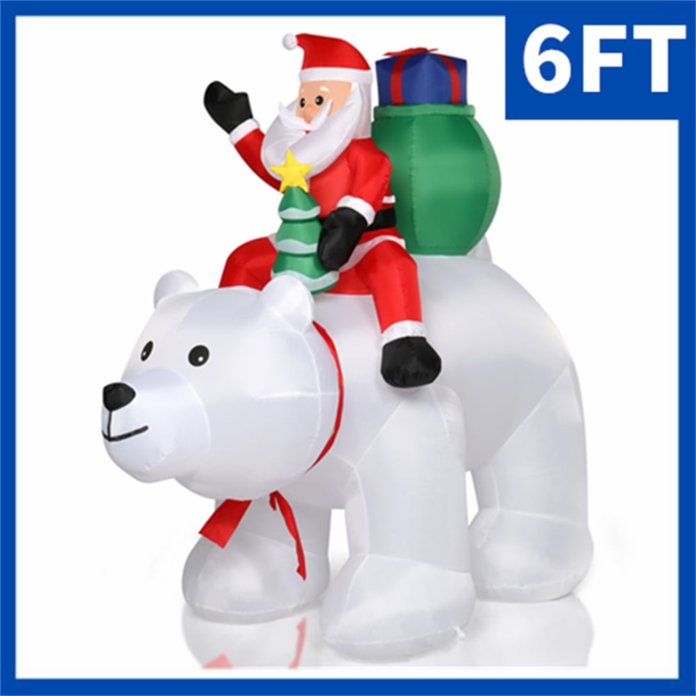 6FT Santa Claus Rides Polar Bear Christmas Decoration with 7 LED Lights ...