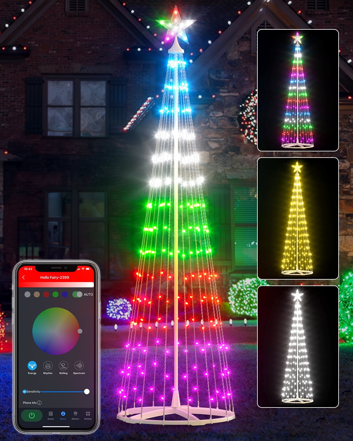6FT Smart Cone Christmas Tree, Multicolor Prelit Outdoor Christmas Tree ...