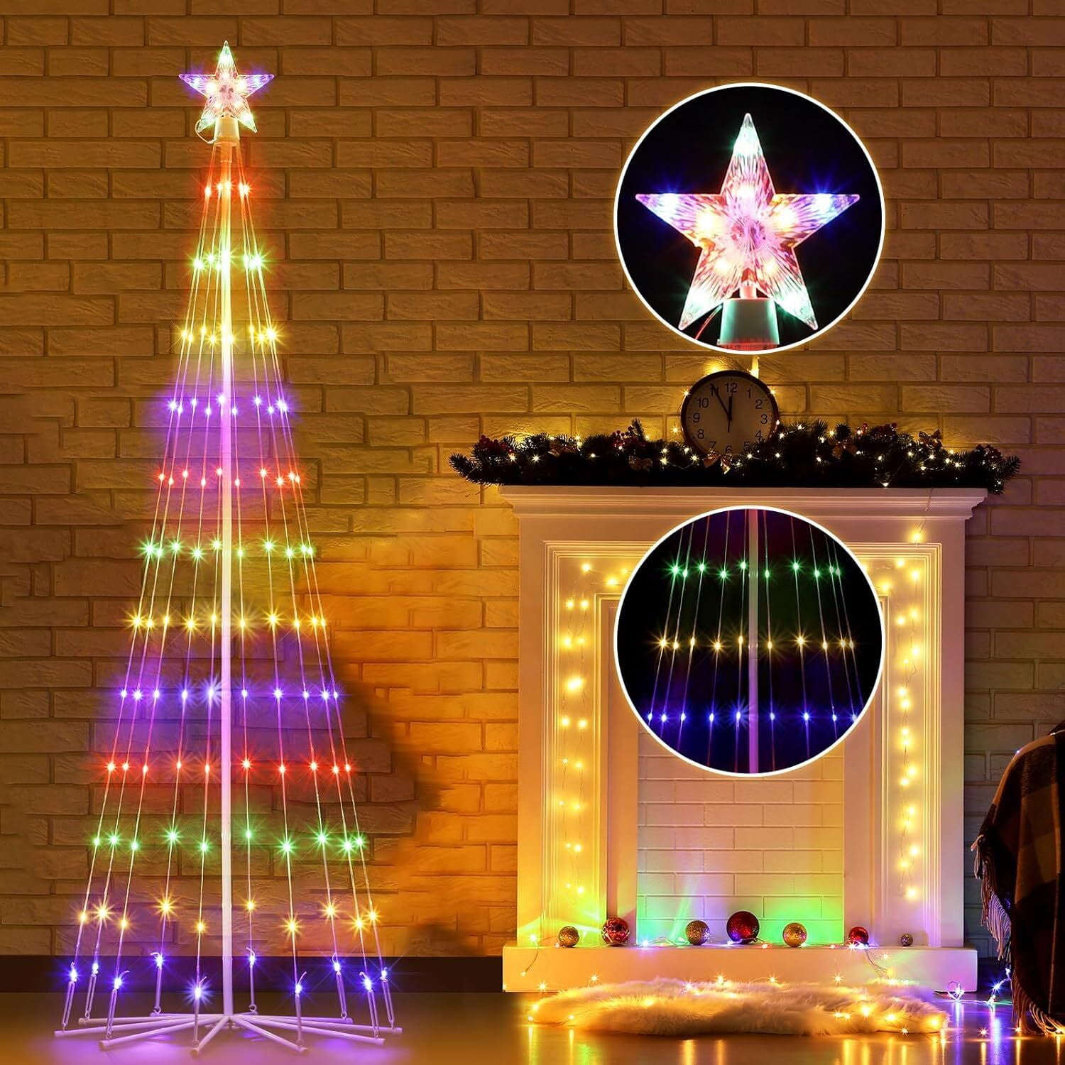 6FT Solar LED Christmas Tree Light Cone Xmas Decor w/S tar Toppers for ...