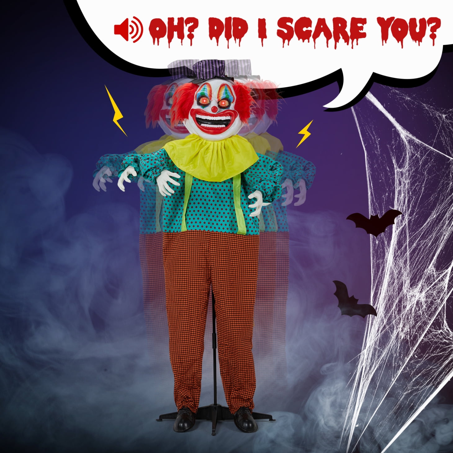 6FT Standing Yellow eyed Clown Halloween Animated Decorations with ...