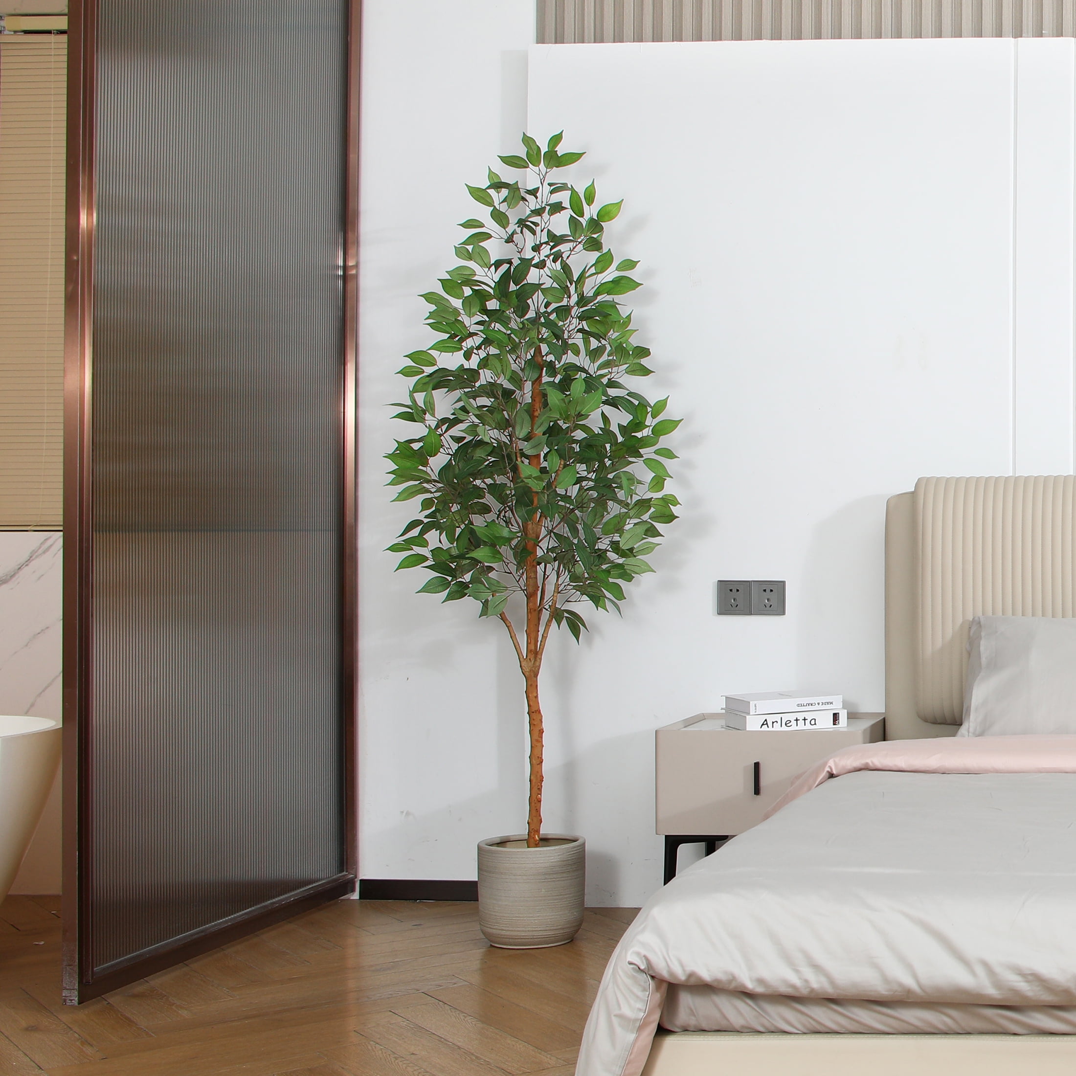 6FT Tall Artificial Ficus Tree with Natural Wood Trunk and Lifelike ...