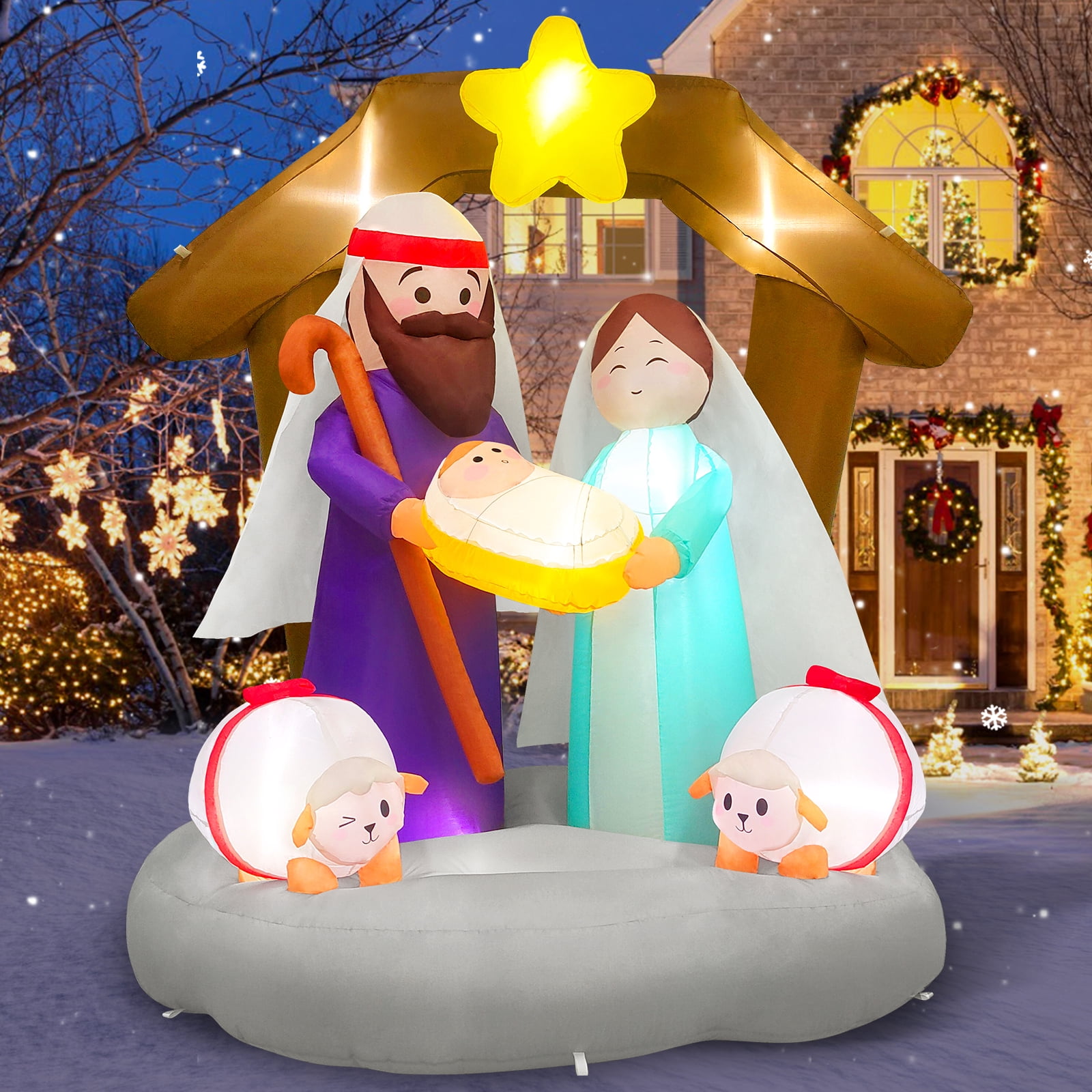 6FT Tall Christmas Inflatables Nativity Scene Outdoor Decorations ...