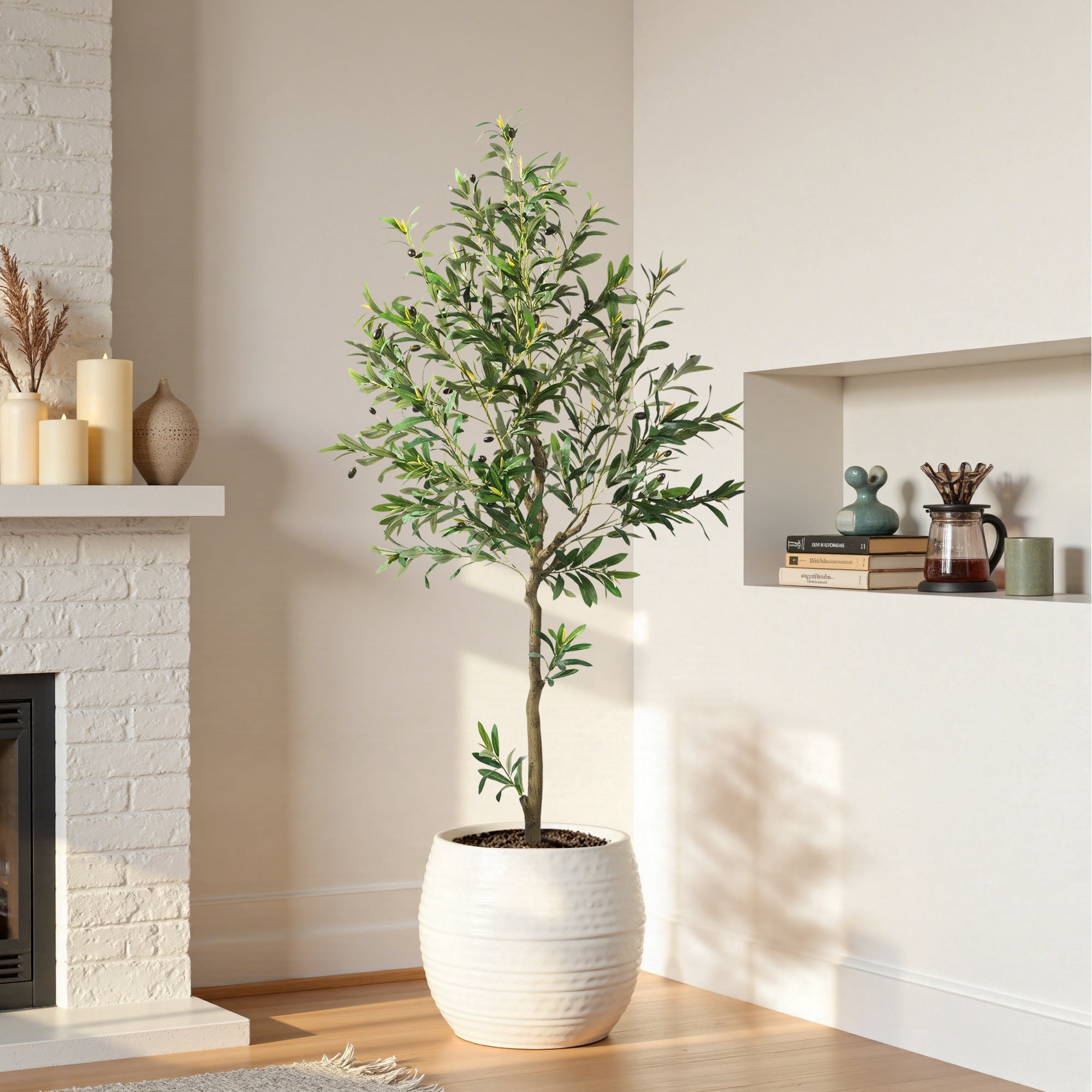 OLIVIVI Artificial Olive Tree 6FT Tall Faux Silk Plant for Home Office ...