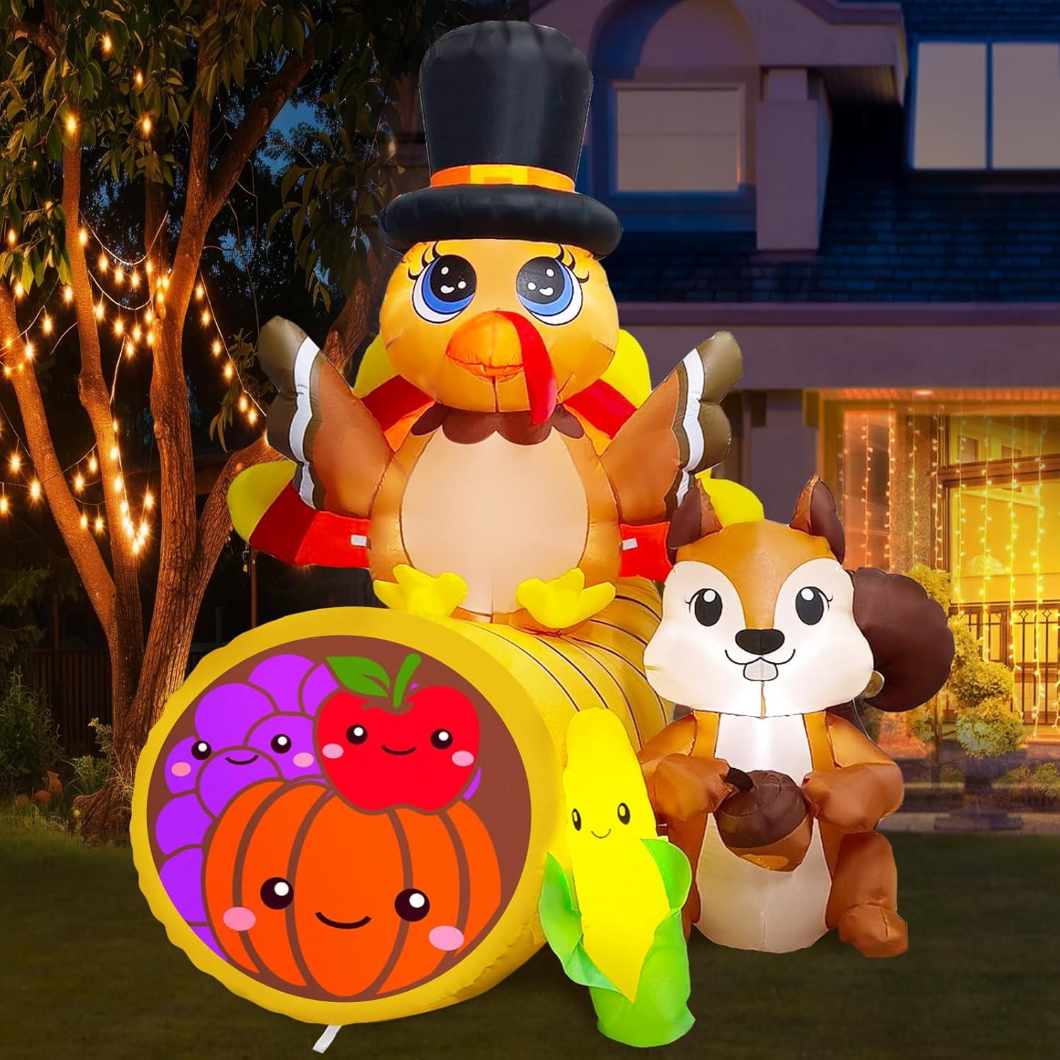6FT Tall Thanksgiving Inflatables Turkey Decor with Squirrel Corn and ...