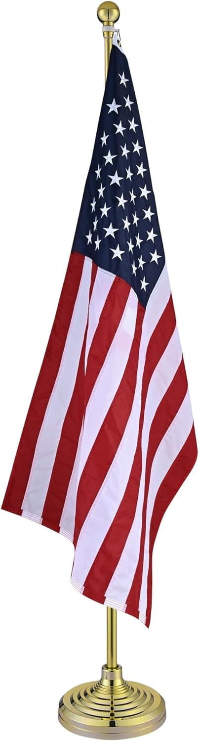 Yescom 6FT Telescoping Indoor Flag Pole Kit Aluminum Gold Pole Ball ...
