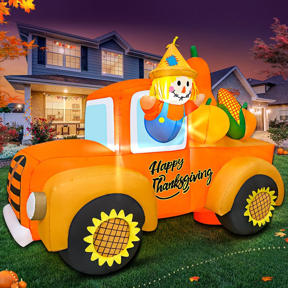 6FT Thanksgiving Inflatable Car with Scarecrow Inflatables Thanksgiving ...
