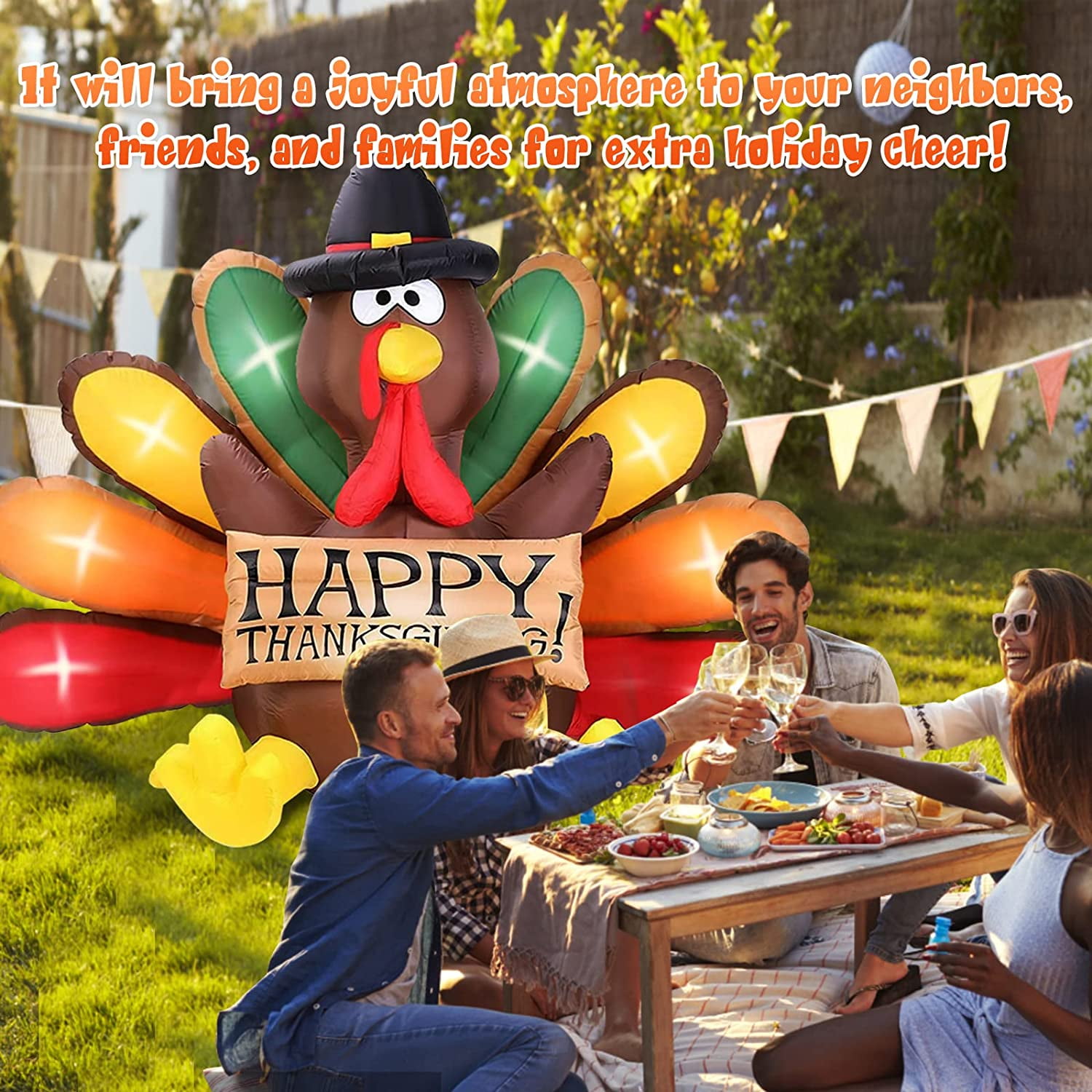 6FT Thanksgiving Inflatables Turkey Decor with Pilgrim Hat & Colorful ...