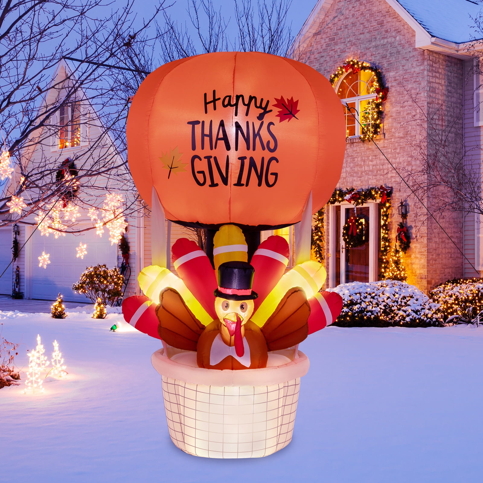 6FT Thanksgiving Inflatables Turkey with 5W 5 LED Lights and Garden ...