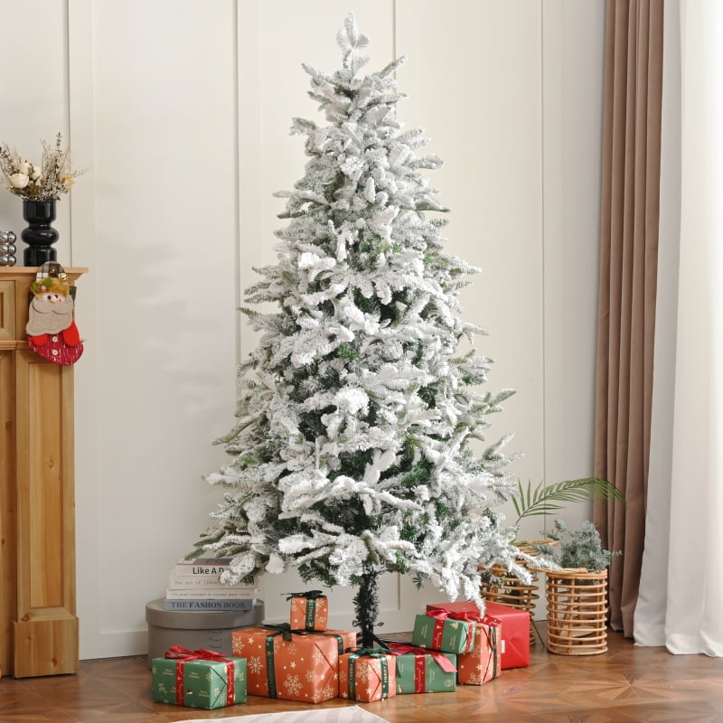 6FT Unlit Snow Flocked Artificial Christmas Tree - Full Appearance ...
