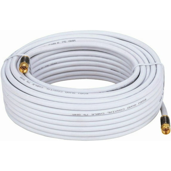 6FT White RG6 Quad Shield Coaxial Cable – F-Type Male Extension Cord ...