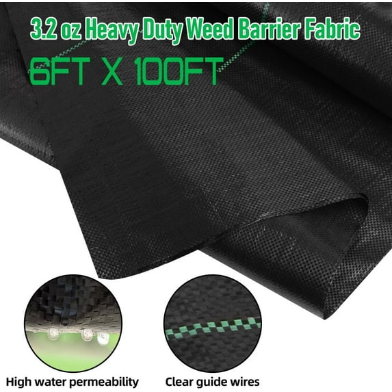6FT x 100FT Weed Barrier Landscape Fabric, 3.2oz Premium Heavy Duty ...