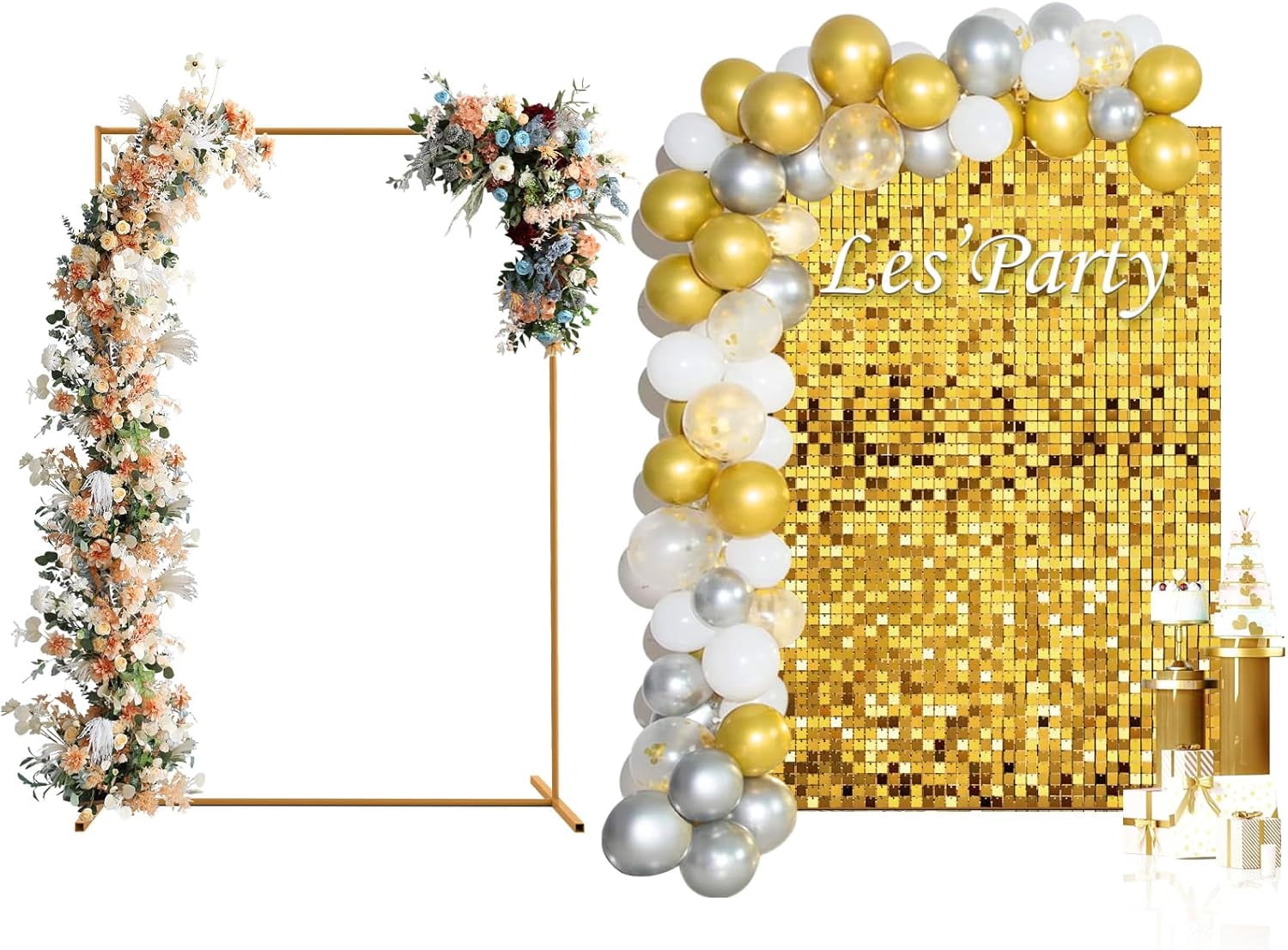 6FTx4FT Square Backdrop Stand with Shimmer Wall Backdrop, Gold Metal ...