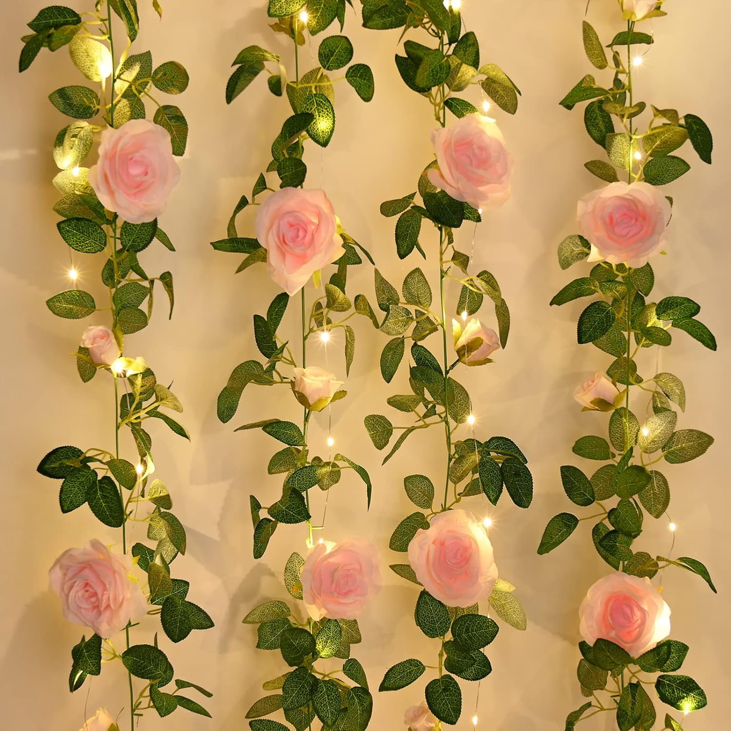 6Ft Artificial Pink Rose Garland, Fake Rose Vine Floral Garland with 33 ...