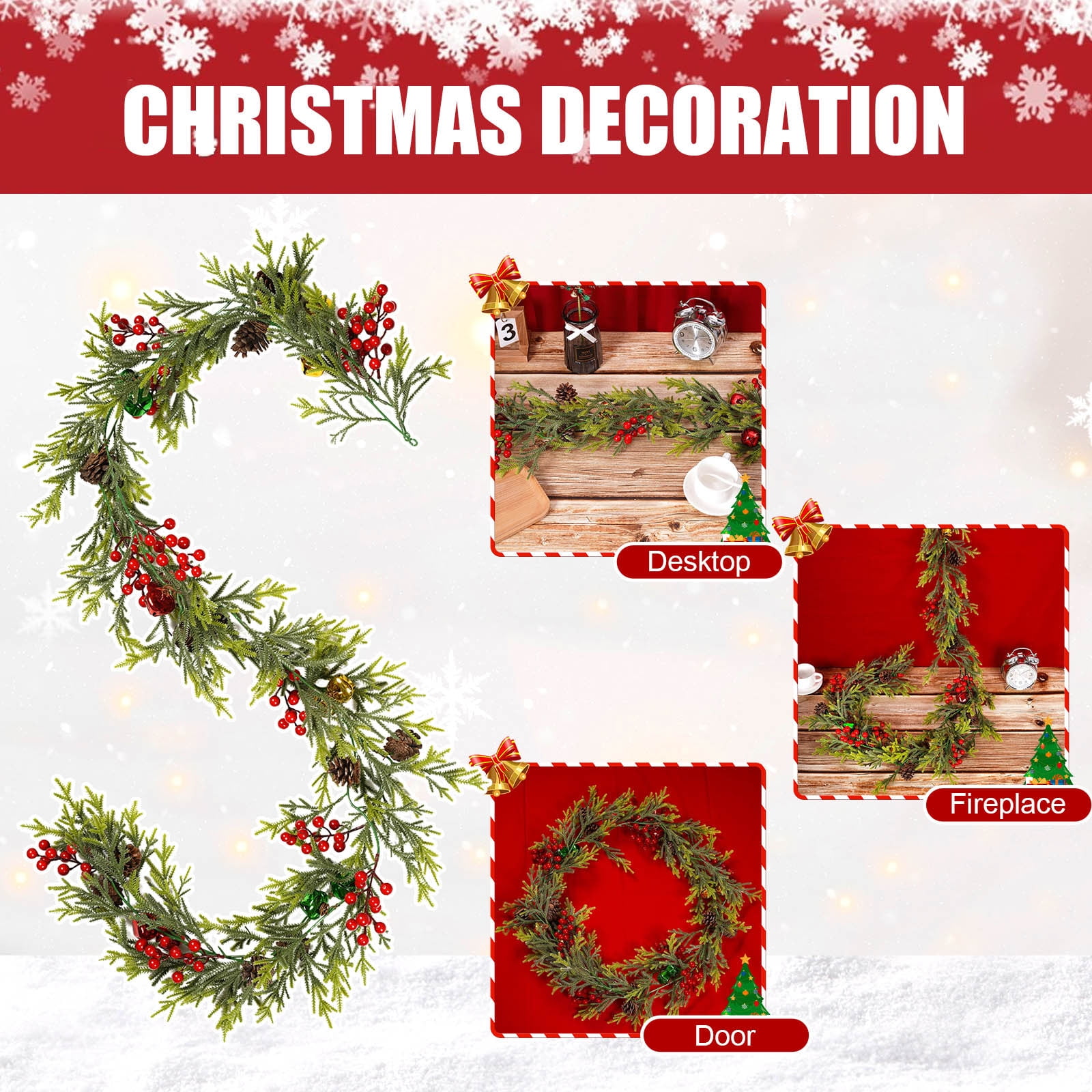 6Ft Artificial Simulation Needle Christmas Garland, Berry Real Touch ...