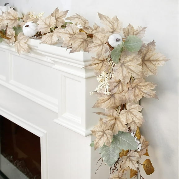 5.7ft Fall Garland Decor Pink Autumn Maples Leaf Pumpkin Berry Garland ...