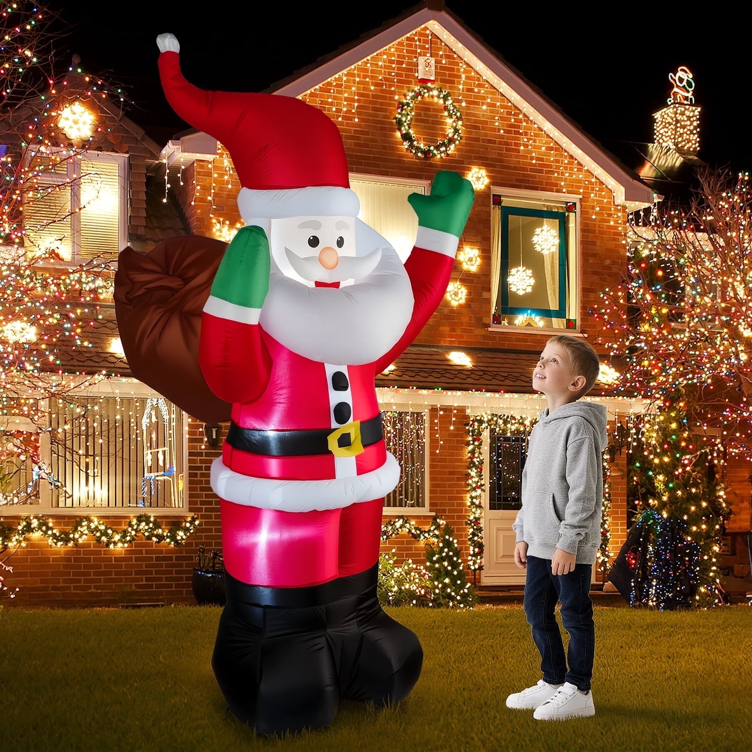 6Ft Christmas Inflatable Santa Claus with Gift Bag, LED Lights, Indoor ...