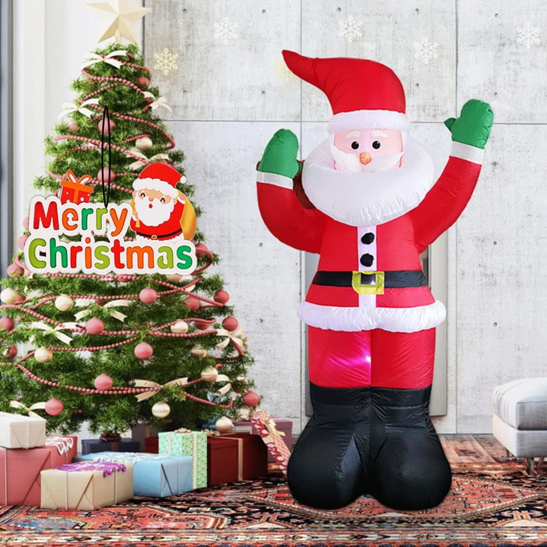 6Ft Christmas Inflatable Santa Claus with Gift Bog, LED Lights for Blow ...