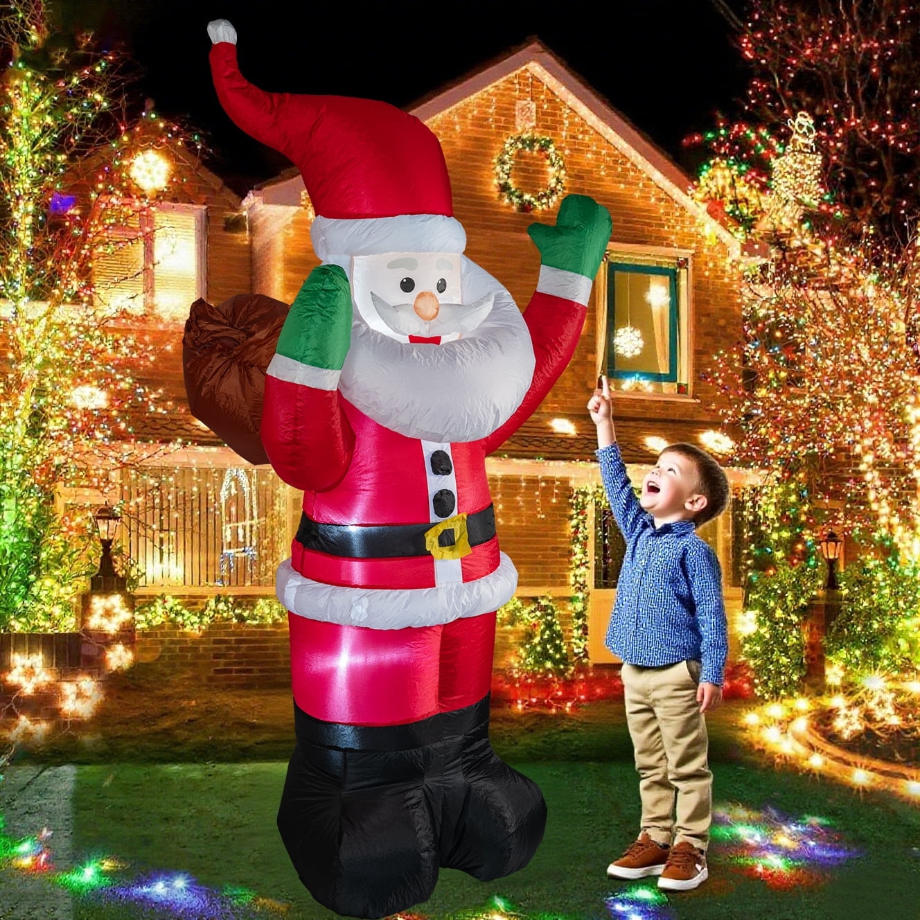 XEENSO 6Ft Christmas Inflatable Santa Claus with Gift Bag, LED Lights ...