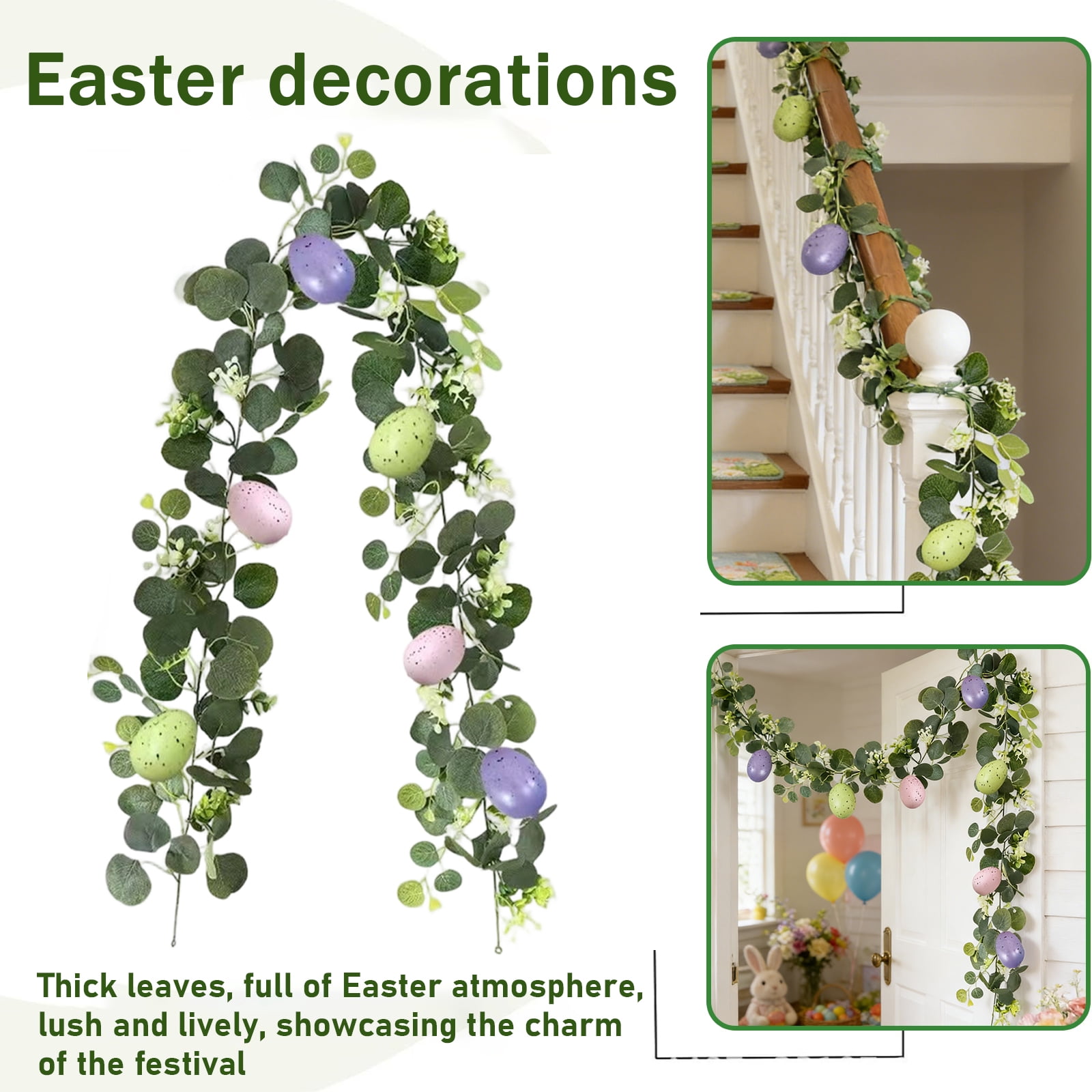 6Ft Easter Egg Garlands, Eucalyptus & Pastel Eggs Vine Garlands, Spring ...