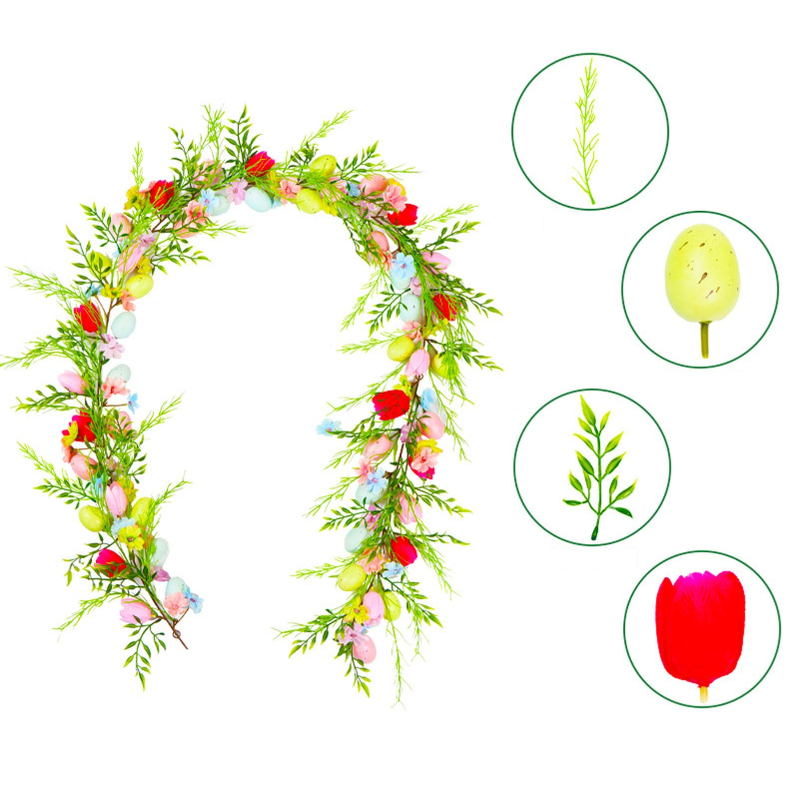 6Ft Easter Floral & Easter Egg Garlands, Eucalyptus & Pastel Eggs Vine ...