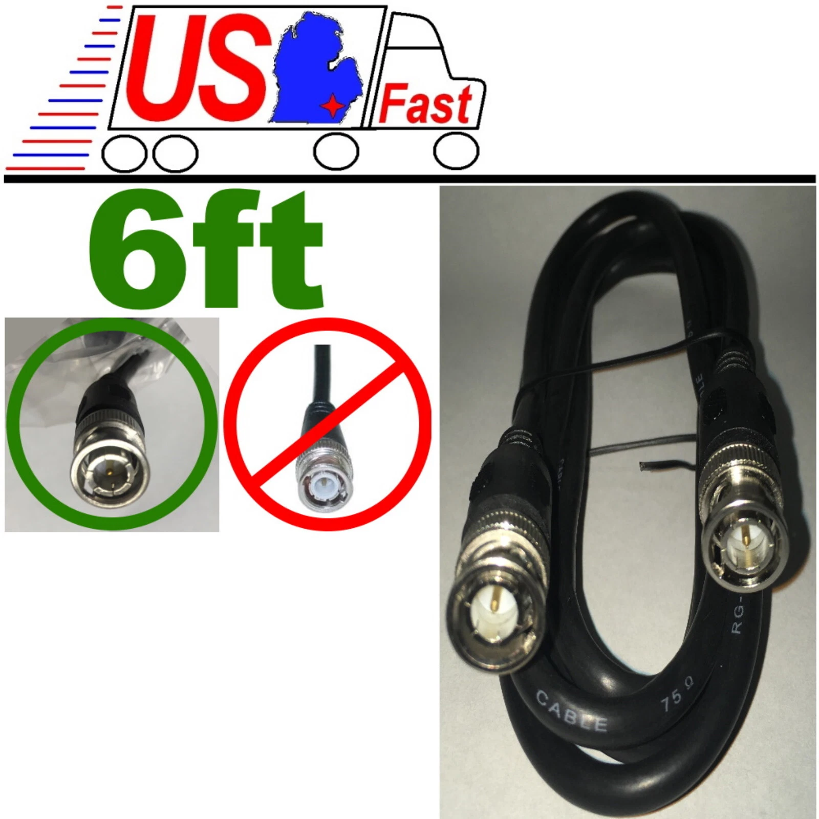 6Ft/Feet/Foot Hd-Sdi Rg59 Video Cable D Bnc Male~M 75Ohm 1.8M/2Meter ...