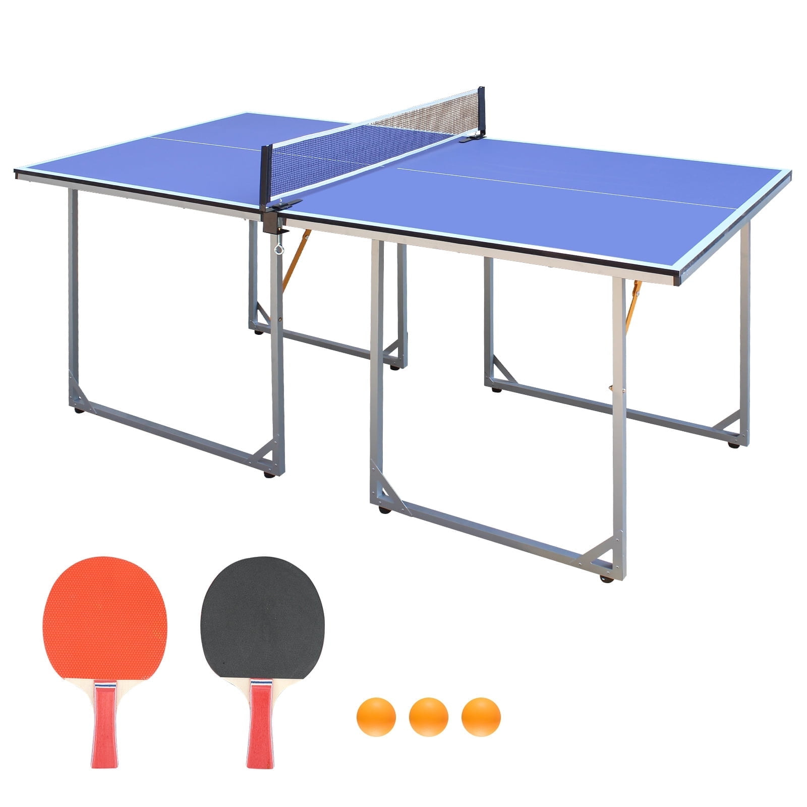 6Ft Foldable Table Tennis Table Set, Mid-Size Ping Pong Table, Indoor ...